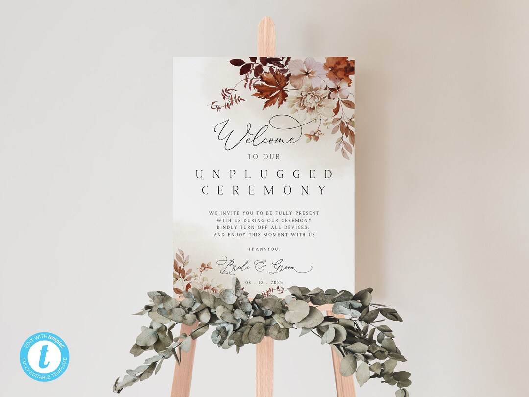 Rustic Unplugged Wedding Sign Template Download Fall - Etsy