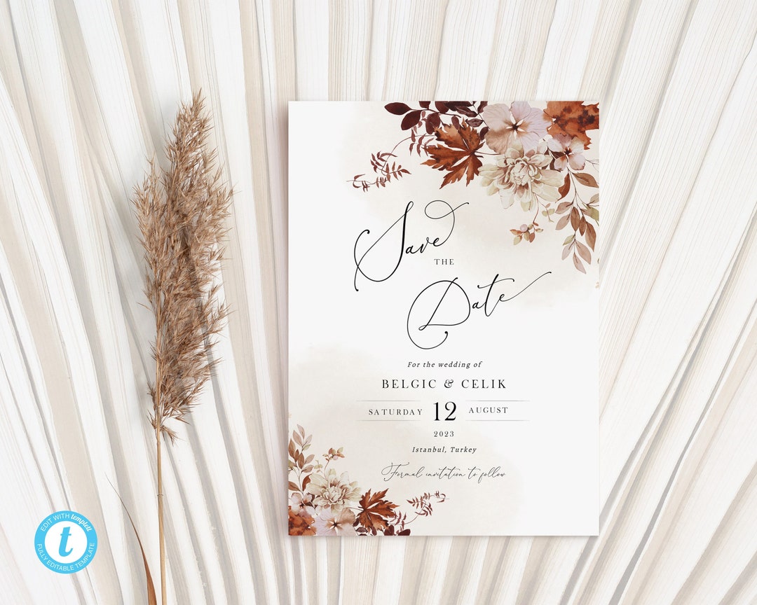 Rustic Fall Save the Date Template, Autumn Save the Date Fully Editable ...