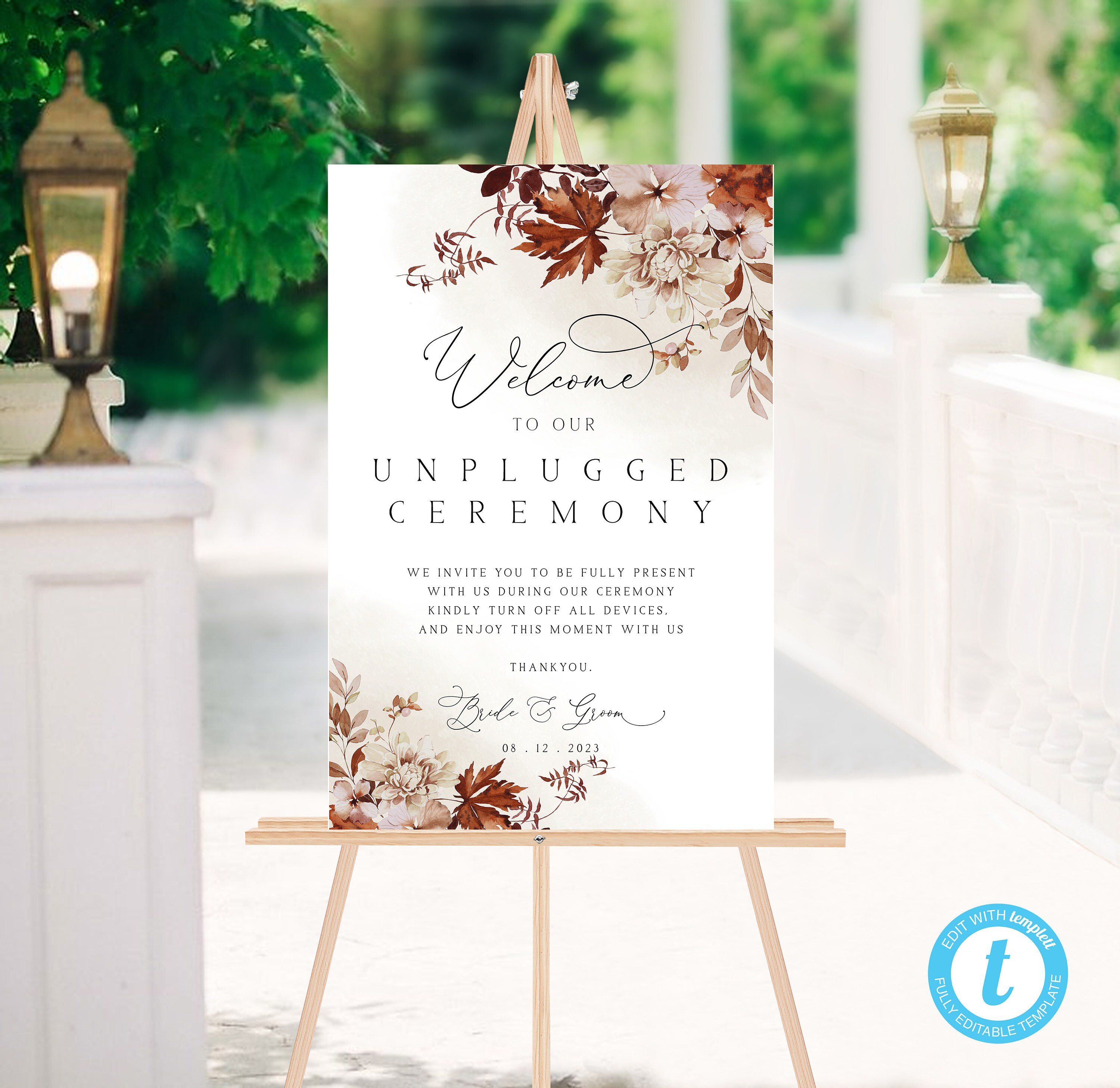 Rustic Unplugged Wedding Sign Template Download Fall - Etsy