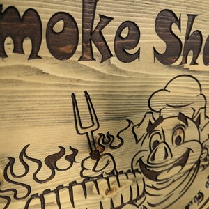 BBQ Smoke Shack Custom Wood Carved Round Sign: Grilling; Kitchen ...