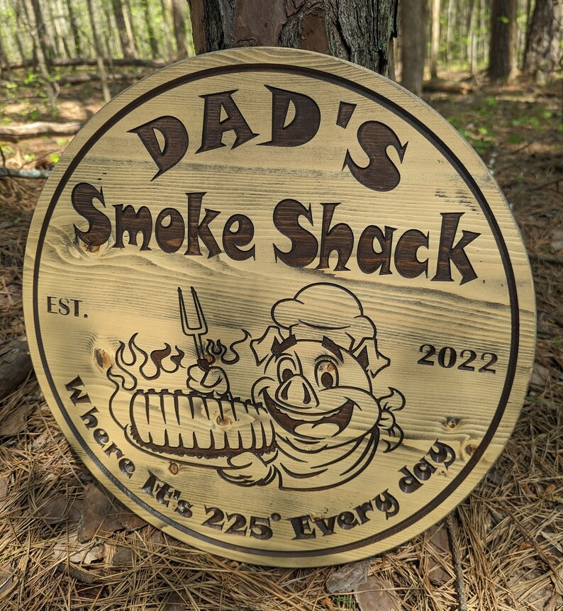 BBQ Smoke Shack Custom Wood Carved Round Sign: Grilling; Kitchen ...