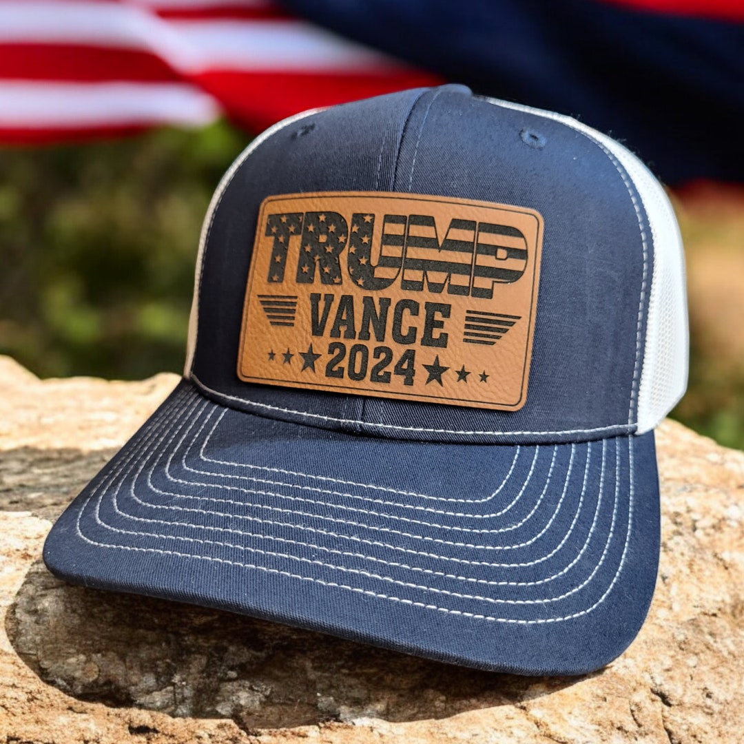 TRUMP VANCE 2024, MAGA Hat, Conservative Cap, Leather Patch Hat, Laser ...