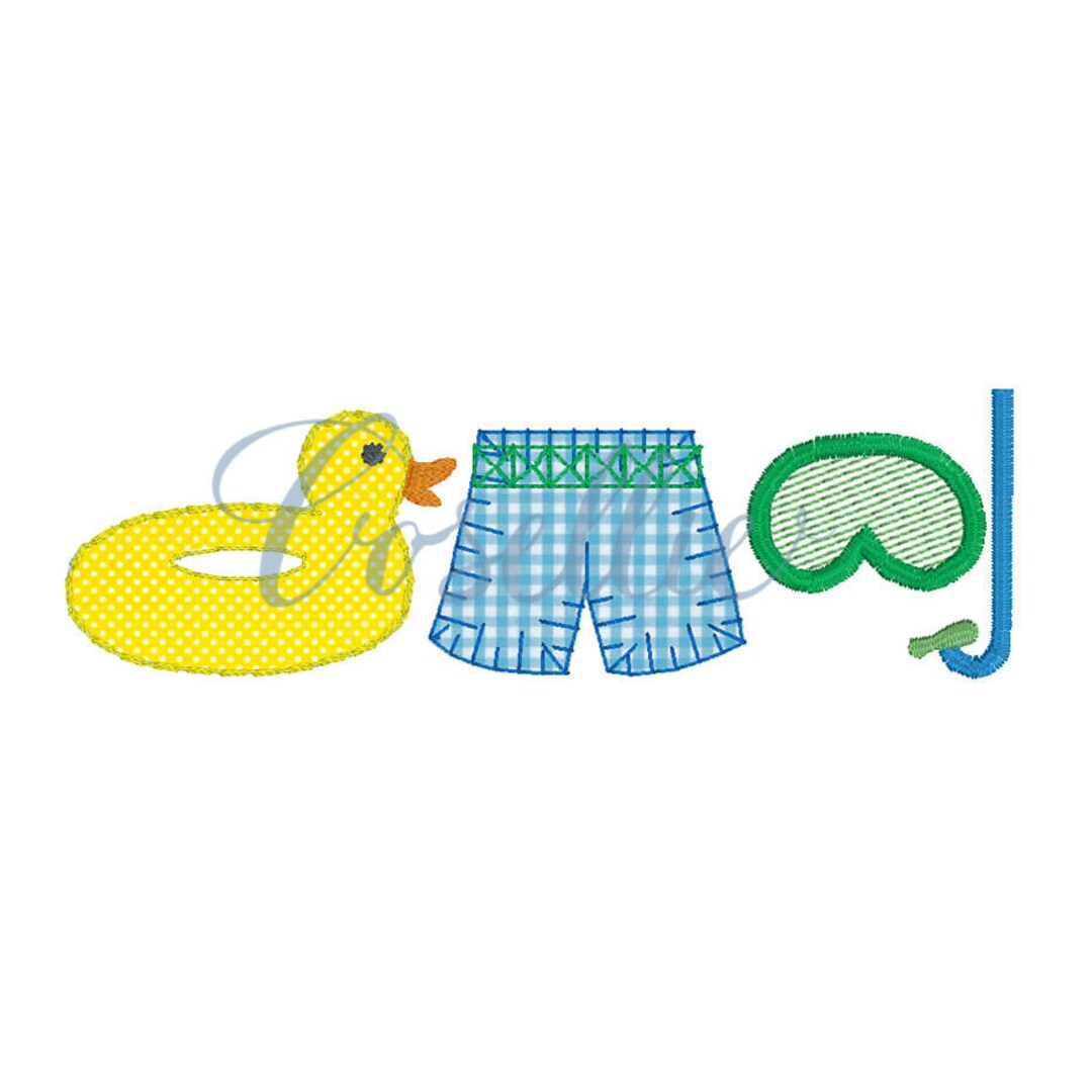 Boy Pool Trio Embroidery Design, Boy Summer Embroidery Design, Swimsuit ...