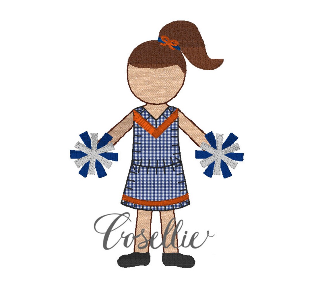 Cheerleader Embroidery Design, Football, Cheer, Girl, Vintage Stitch ...
