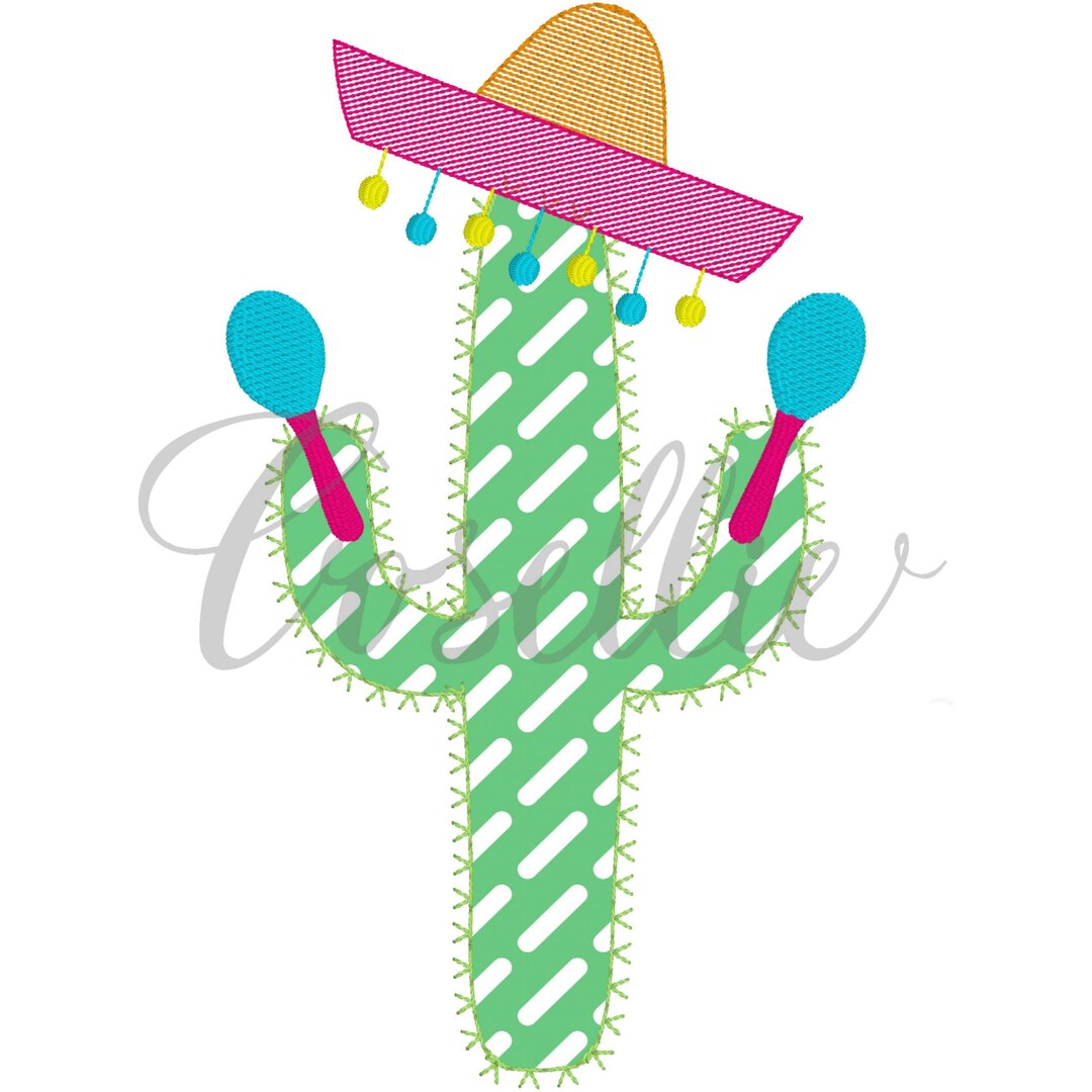 Party Cactus Applique Embroidery Design, Cactus, Fiesta, Sombrero ...