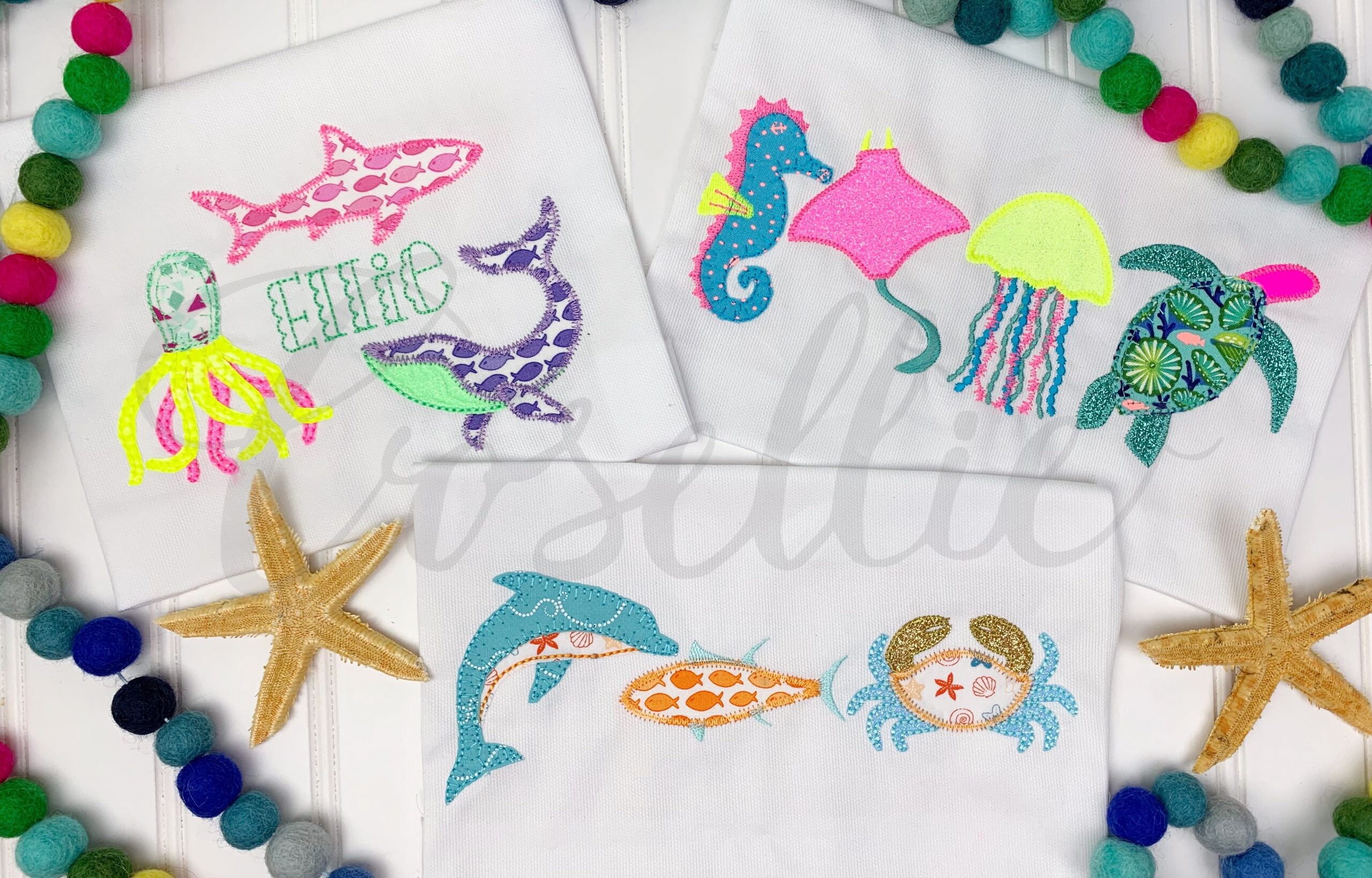 10 Sea Creatures Applique Embroidery Design Sea Animals - Etsy