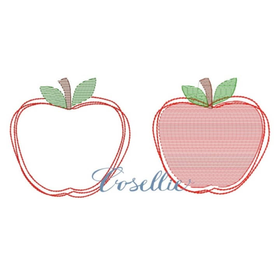 Apple Embroidery Design, Quick Stitch Apple, Apple, Crayons, Vintage ...