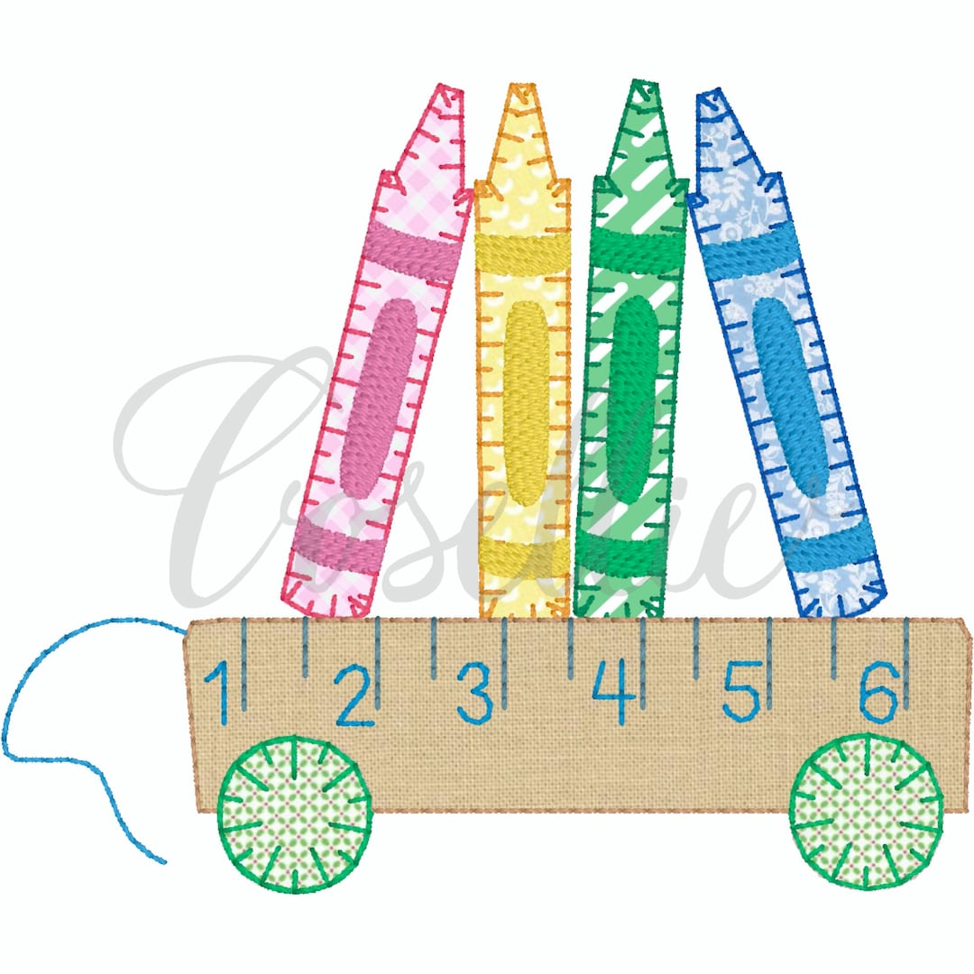 Crayons Wagon Embroidery Design, Crayons Applique, Vintage Crayon ...