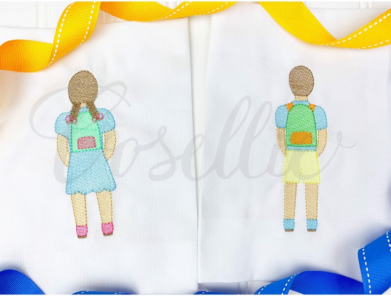 Girl With Backpack Embroidery Design Boy Backpack Pencil - Etsy