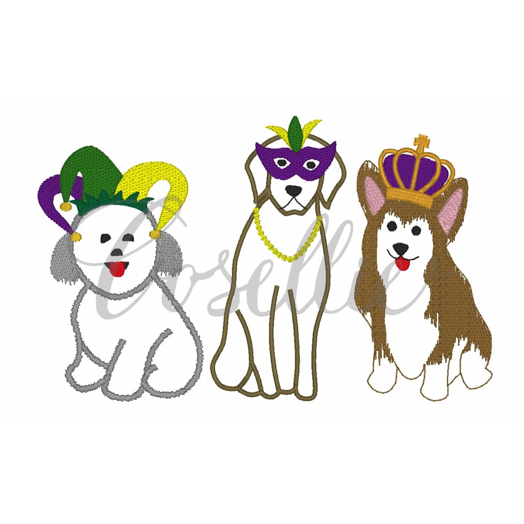 Mardi Gras Dogs Embroidery Design - Etsy