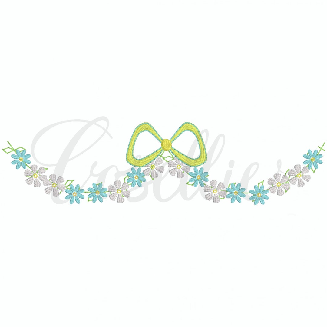 Garland Floral Bow Large Embroidery Design, Floral Frame, Bow ...
