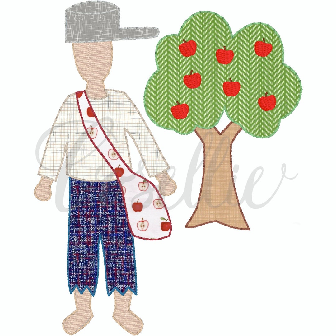 Johnny Appleseed Applique Embroidery Design, Johnny Appleseed, Apple ...
