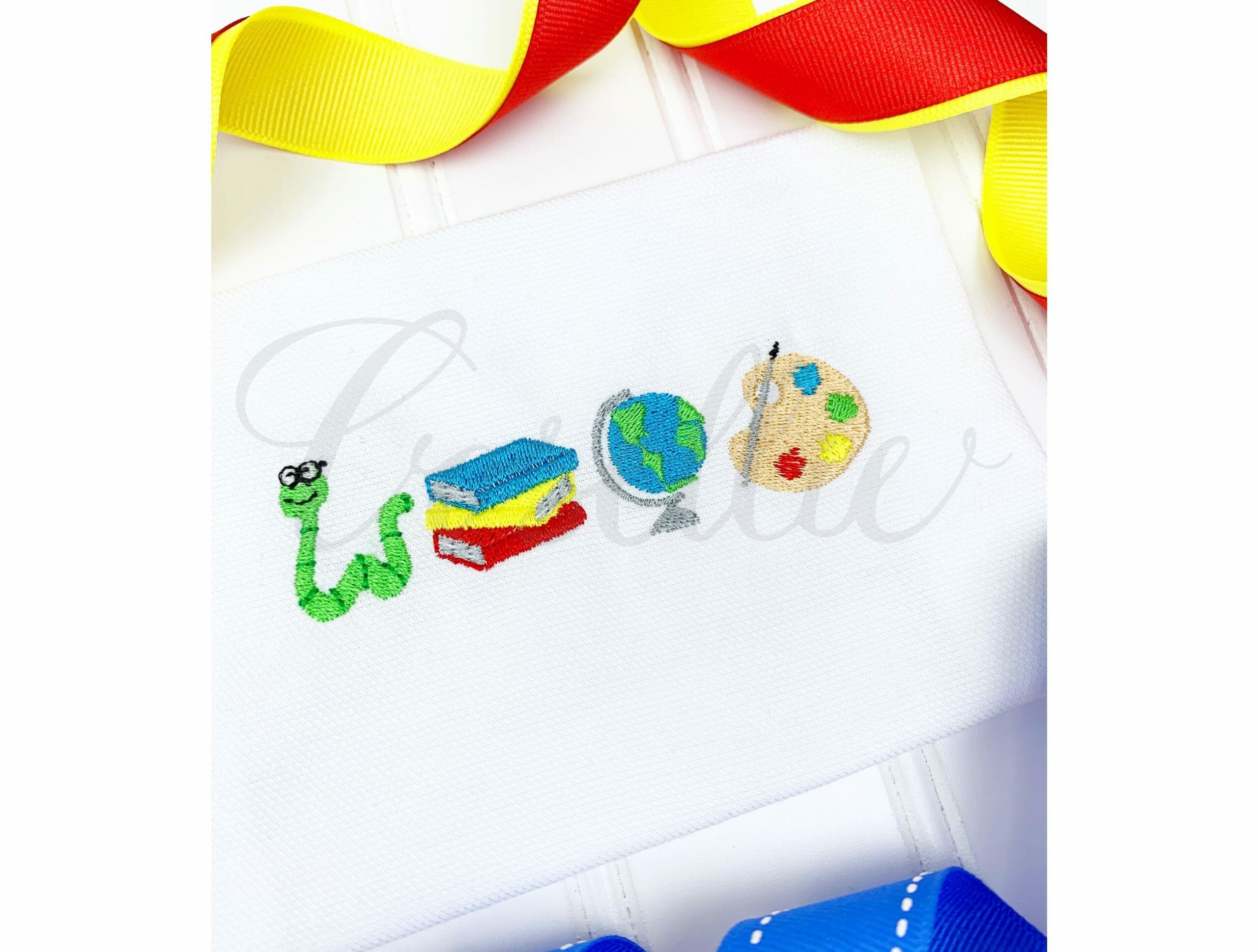 Mini Bookworm Embroidery Design, Books, Crayons, Vintage Crayons, Back ...