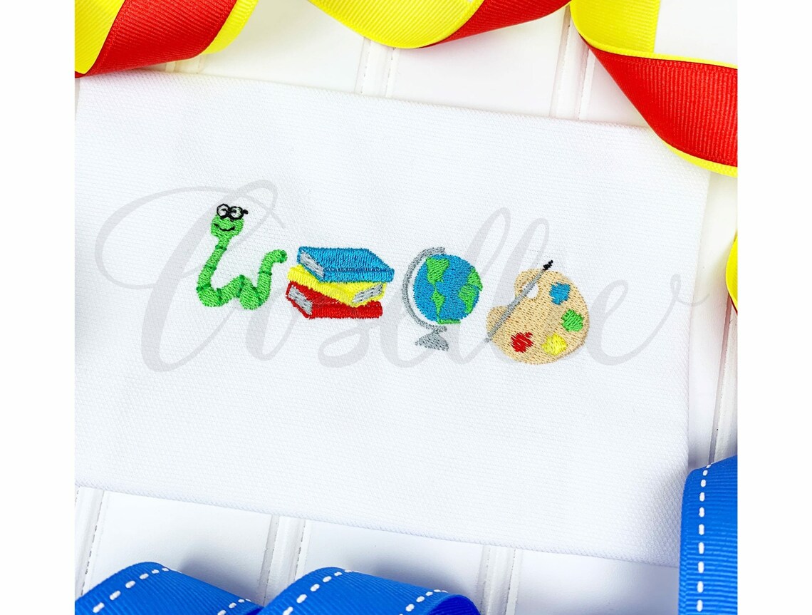 Mini Bookworm Embroidery Design, Books, Crayons, Vintage Crayons, Back ...