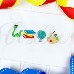 Mini Bookworm Embroidery Design, Books, Crayons, Vintage Crayons, Back ...