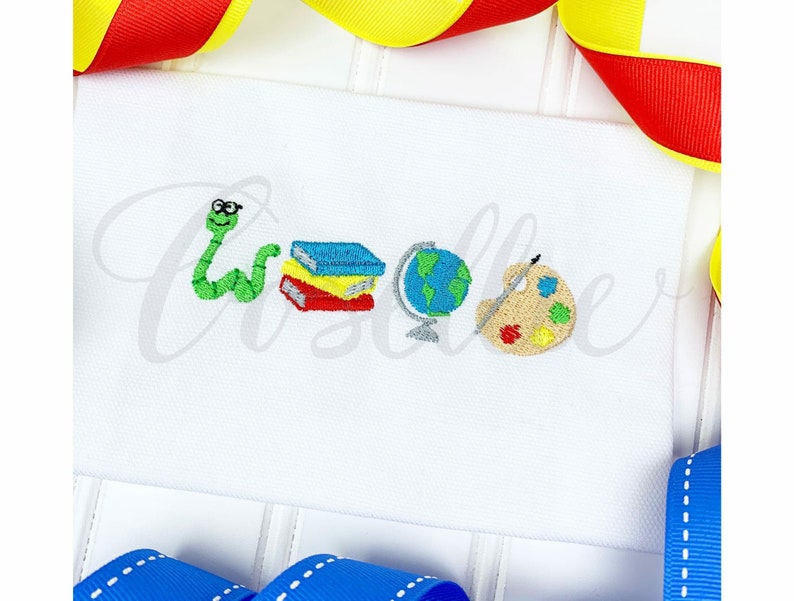 Mini Bookworm Embroidery Design, Books, Crayons, Vintage Crayons, Back ...