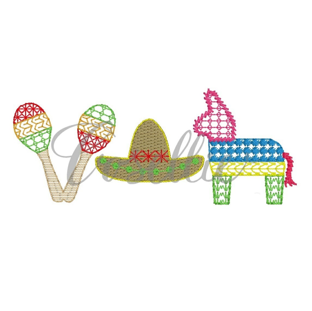 Fiesta Trio Sketch Embroidery Design, Pinata Embroidery Design, Cinco ...