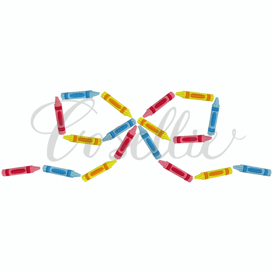 Crayon Bow Embroidery Design, Bow, Name Frame, Font Frame, Crayons ...
