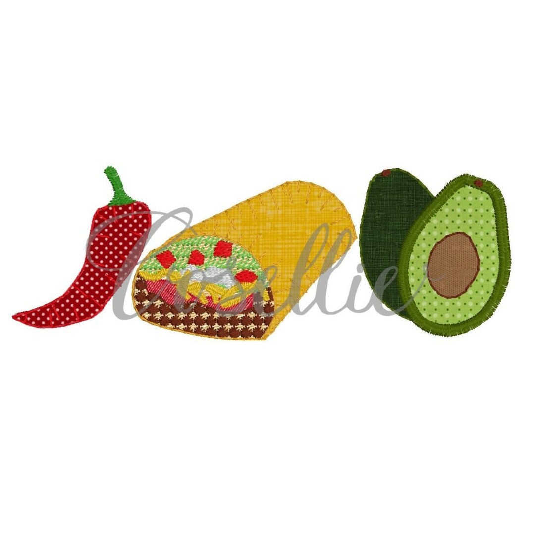 Burrito Applique Trio Embroidery Design, Mexican Embroidery Design ...