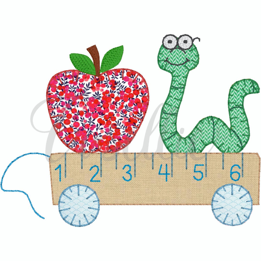 Bookworm Wagon Embroidery Design, Bookworm Applique, Vintage Book ...