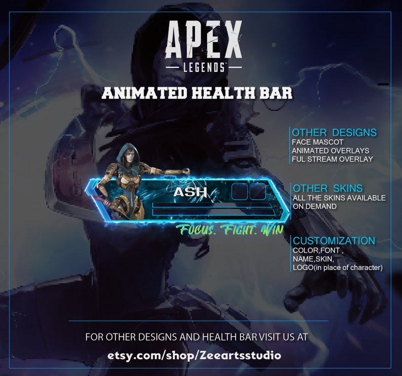 Customizable animated ASH Apex Legends Custom Health Bar Overlay for ...