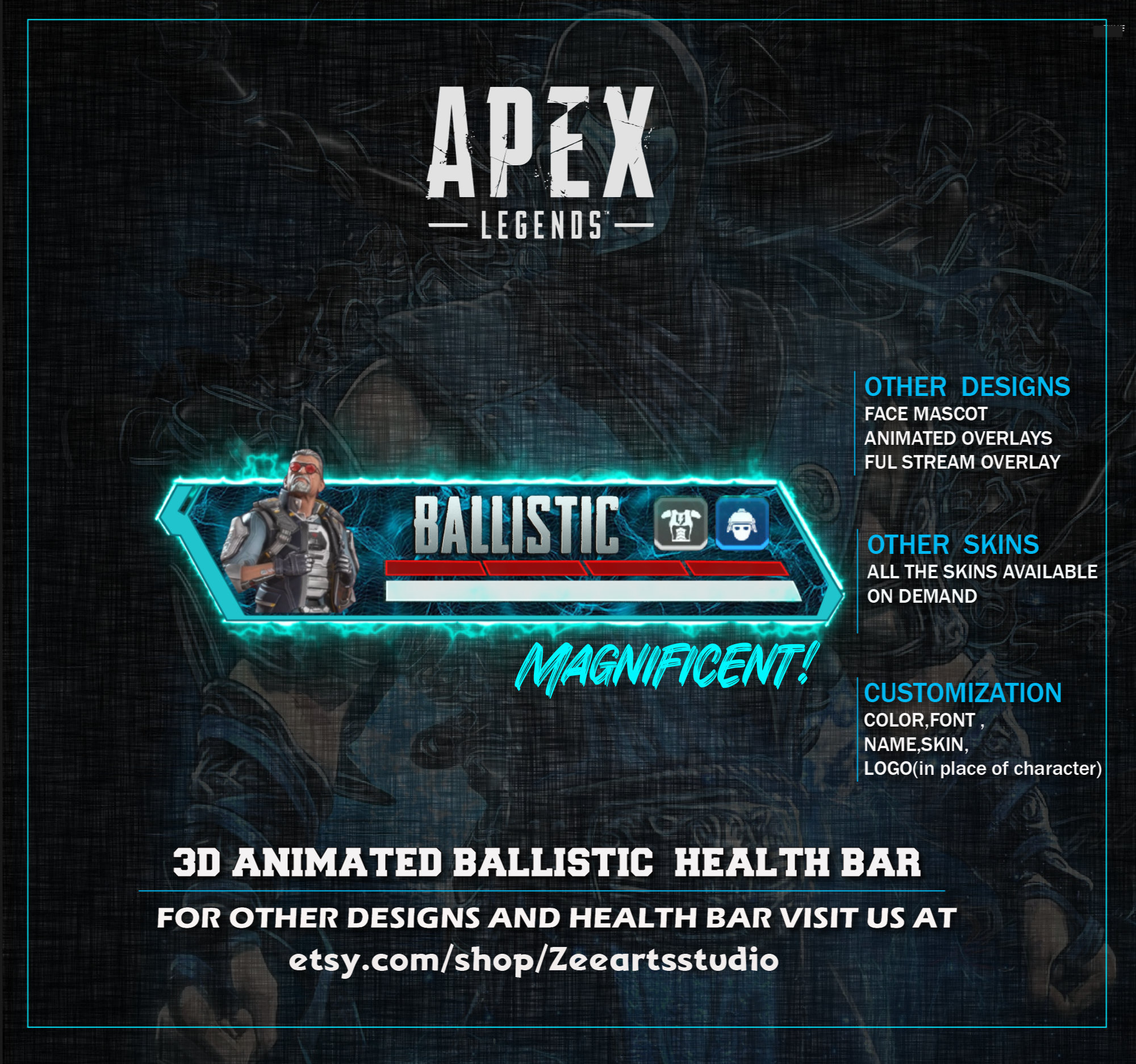 Apex Legends Custom Health Bar Overlay. Customizable animated BALLISTIC ...