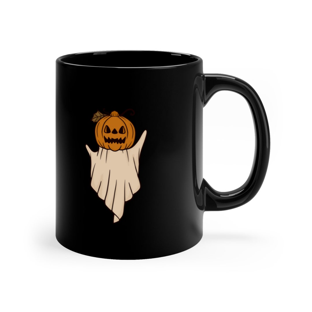 Halloween Ceramic Mug Black Cute Ghost Scary Autumn Spooky Pumpkin Head ...