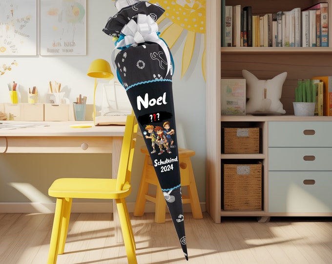 Drei Fragezeichen Schultüte, Zuckertüte 70cm Stoff, Name inklusive ...