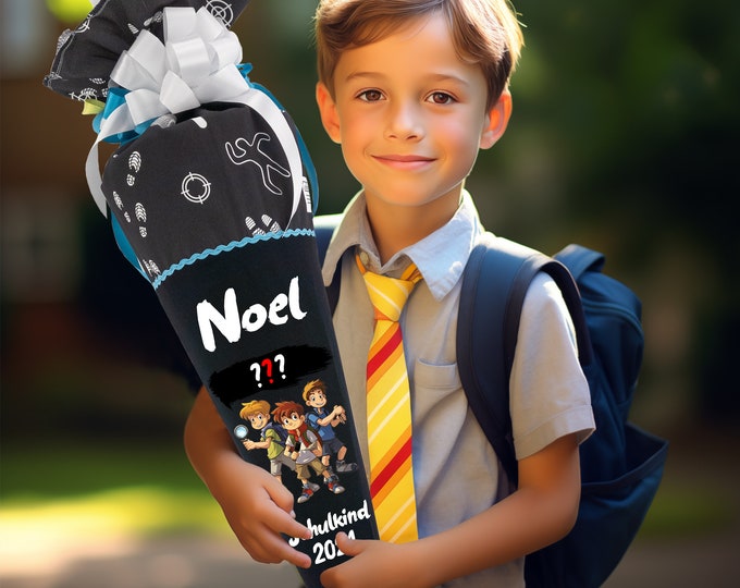 Drei Fragezeichen Schultüte, Zuckertüte 70cm Stoff, Name inklusive ...