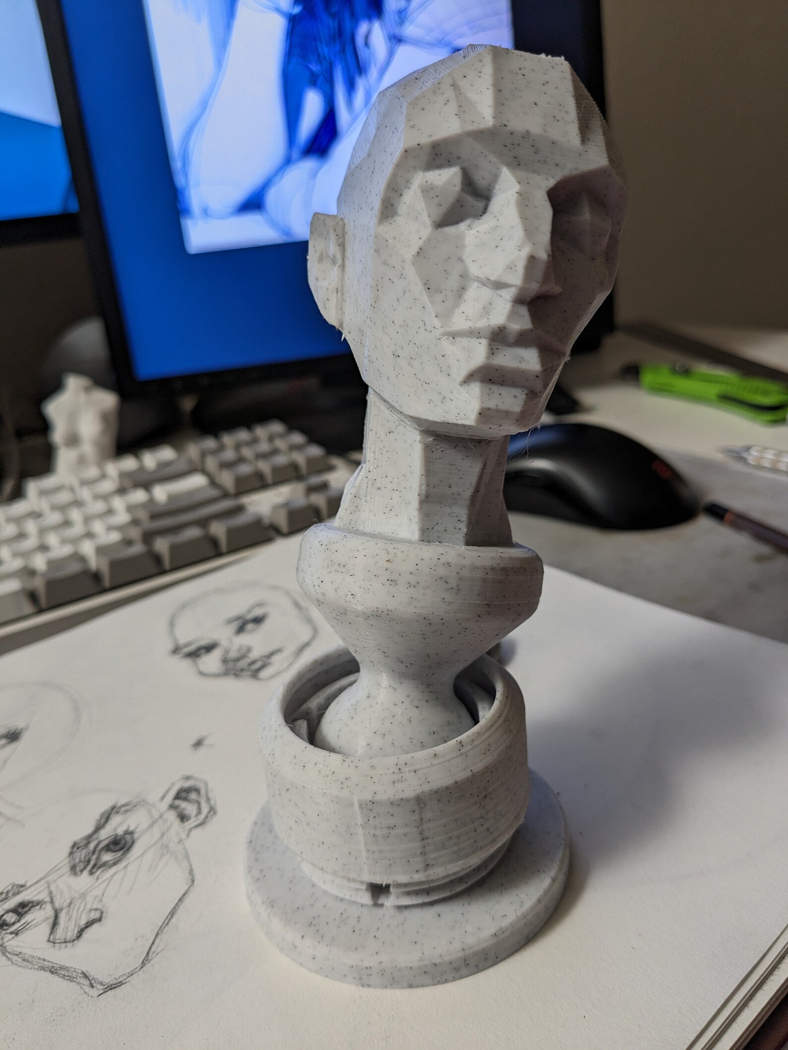 3D Printed POSEABLE Asaro Head Low Poly Human Head Cast Model for ...