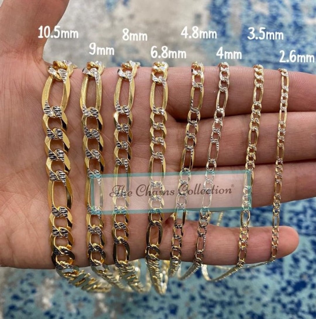 14K Gold Two Tone Figaro Chain Necklace, Over Sterling Silver - Etsy