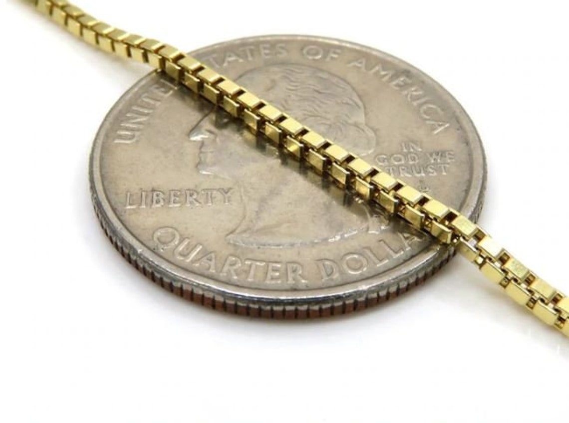 14K Gold Box Chain Necklace Dainty Over 925 Silver Thin - Etsy