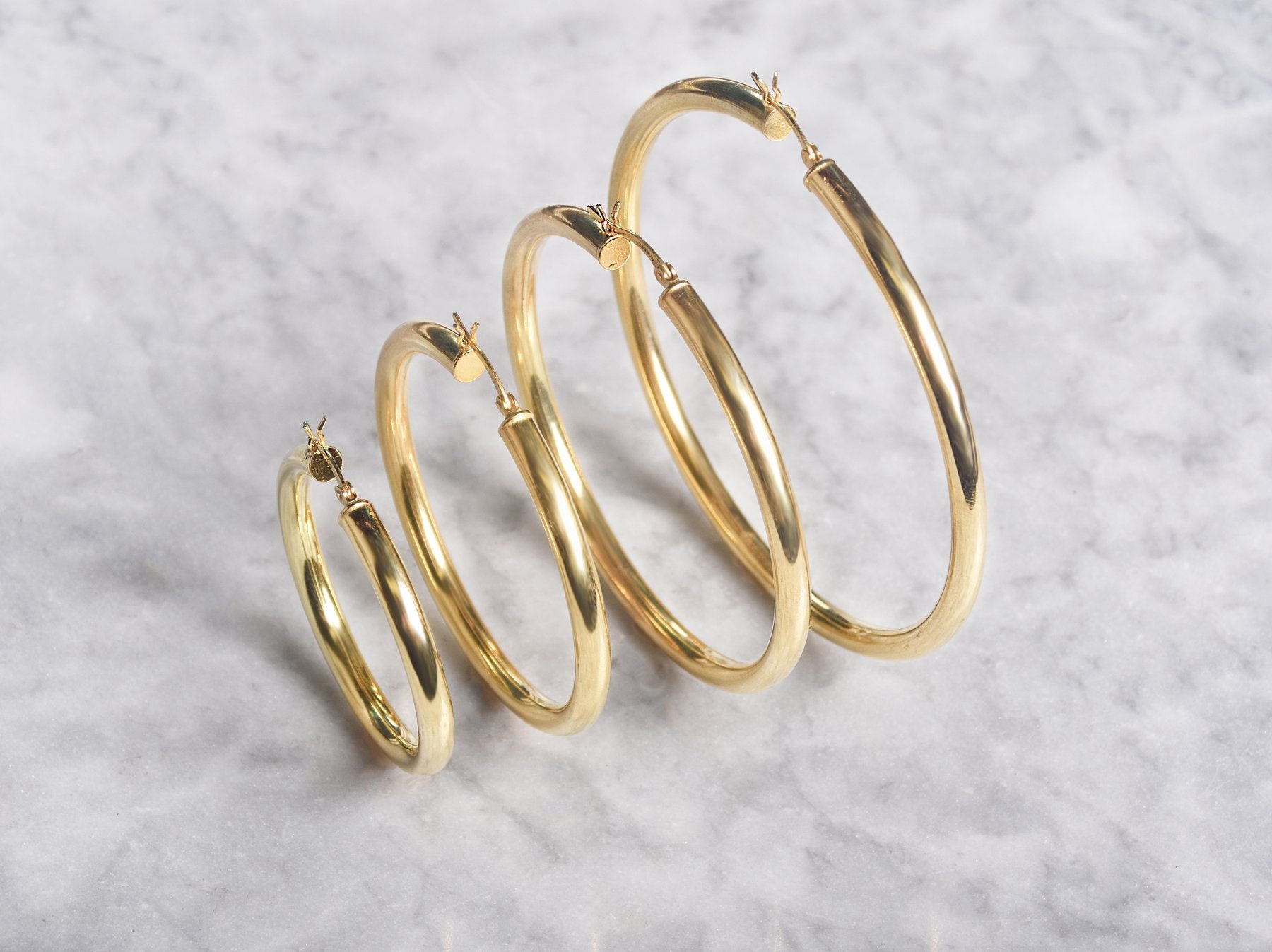 14K Gold 4MM Hoop Earrings Sizes 40mm50mm60mm70mm - Etsy