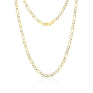 14K Gold Two Tone Figaro Chain, Solid, Necklace, Over 925 Sterling ...