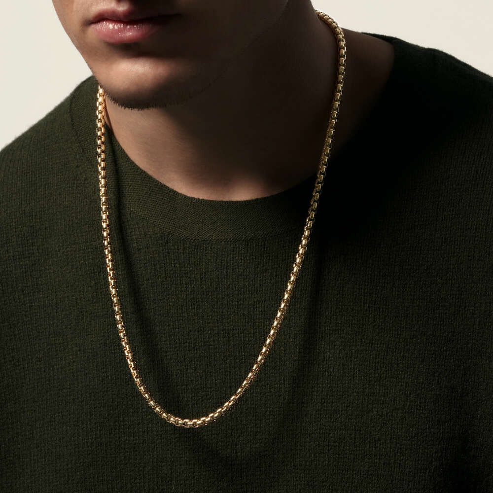 14K Gold Round Box Chain, Stackable Necklace, Over 925 Silver Everyday ...