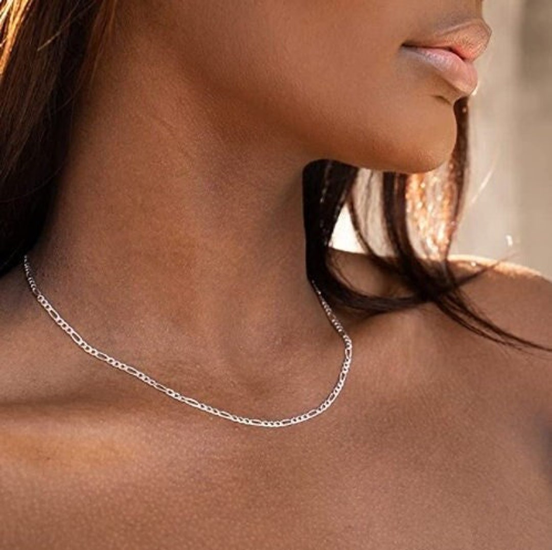 2MM Figaro Chain, 925 Sterling Silver, Everyday Necklace, Thin Necklace ...