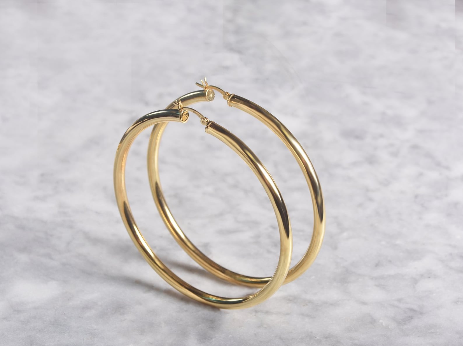 14K Gold 4MM Hoop Earrings, Sizes, 40mm,50mm,60mm,70mm, Classic Thick ...