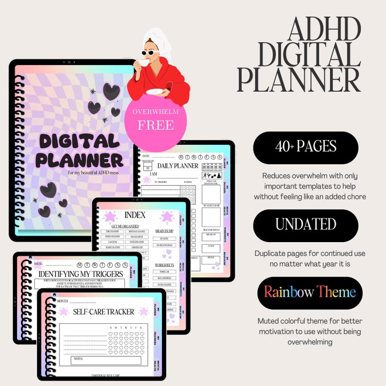 ADHD Planner Habit Tracker Printable Digital Downloads PDF Mental ...