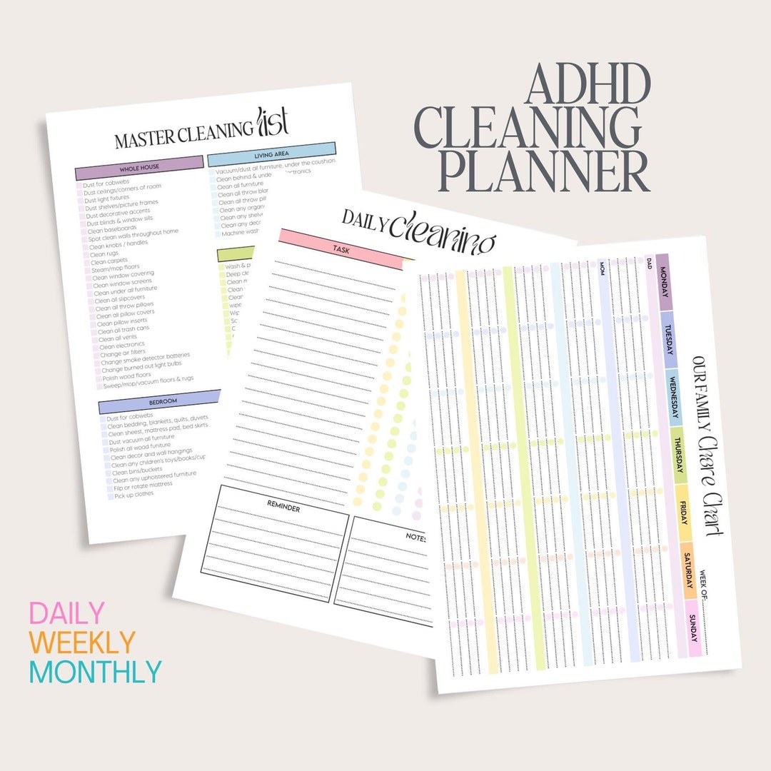 ADHD Digital Planner Daily Monthly Printable Cleaning Schedule ...