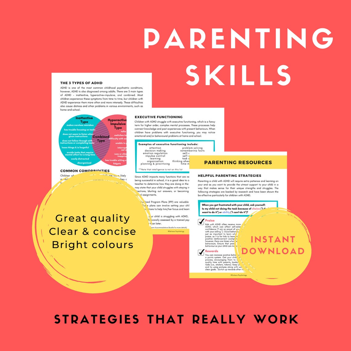 ADHD Parenting Skills, ADHD Strategies, ADHD Poster, Parenting Handouts ...