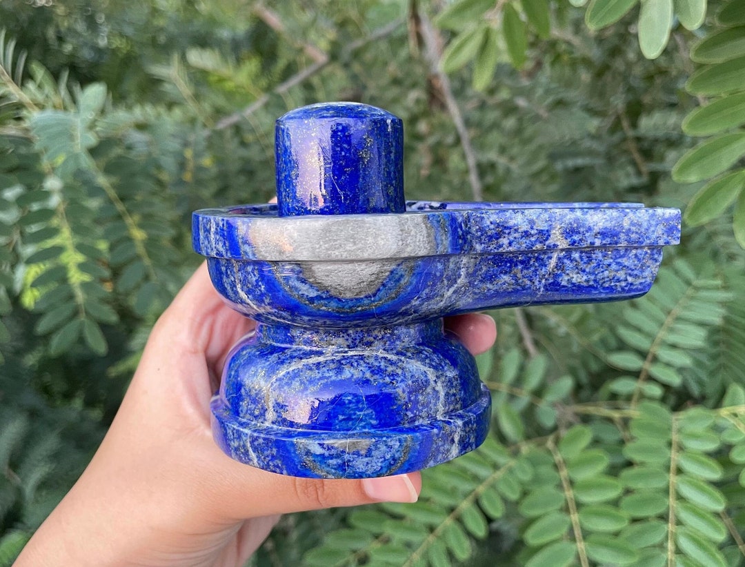 Lapis Lazuli Shiva Lingam | (890 Grams/ 1.96 Pounds) Shiva Lingam Hand ...