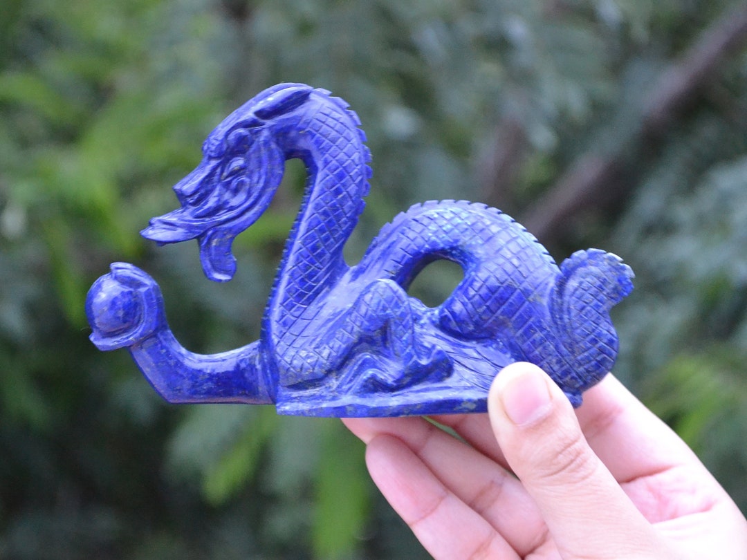 Lapis Lazuli Dragon | (300 Grams/ 10.5 Ounce) Dragon Hand Carved in ...