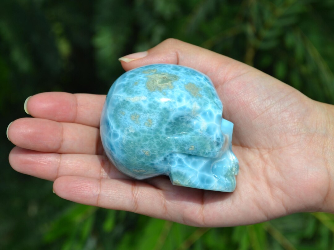 2.75 Realistic Larimar Skull 346 Grams/12 Ounces Skull Hand Carved in ...