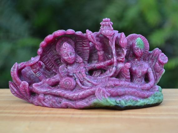 Lord Vishnu and Goddess Lakshmi Carved in Ruby Zosite 480 - Etsy