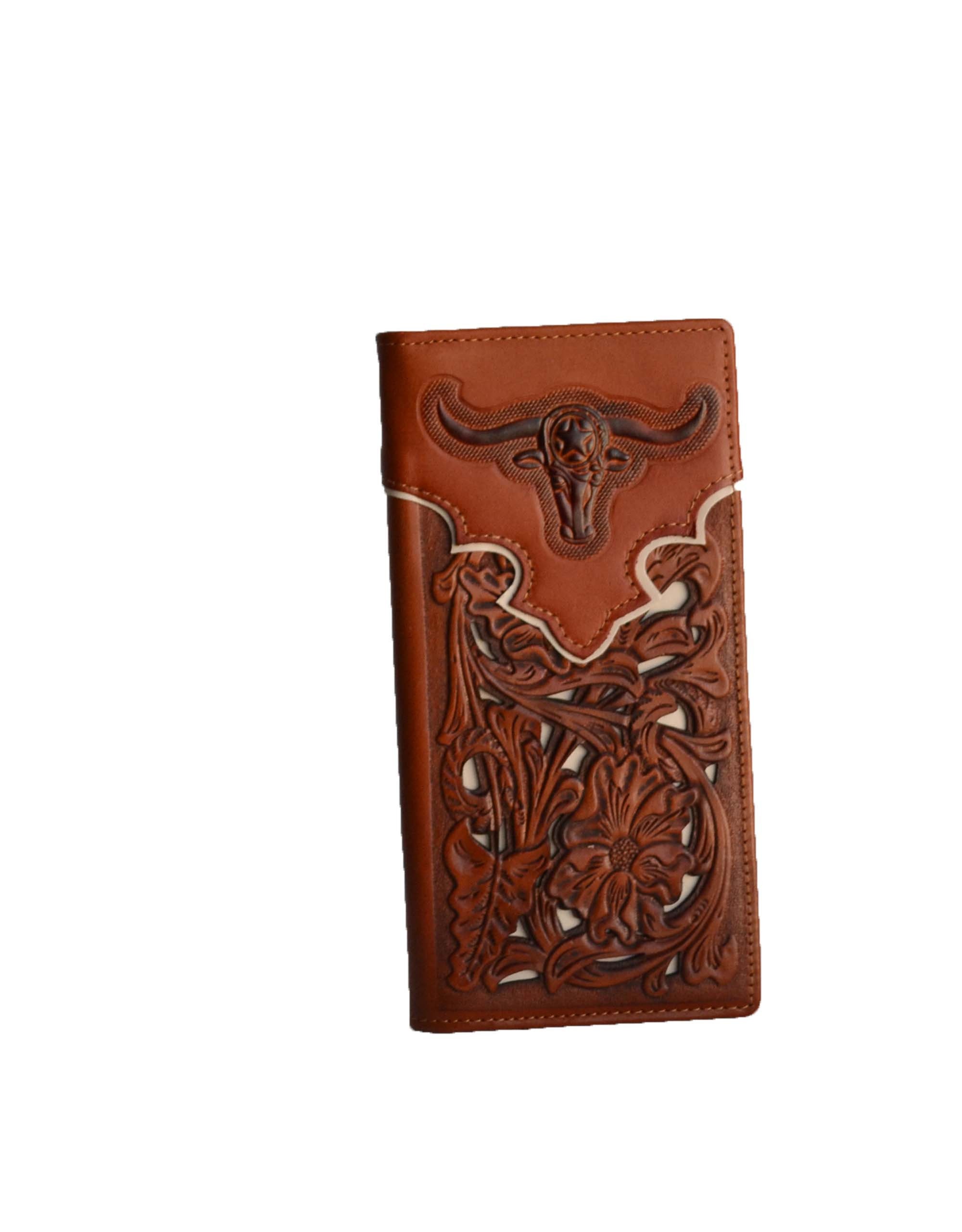 Men Western Long Wallet Cowboy Floral Tooled Leather Checkbook Texas ...
