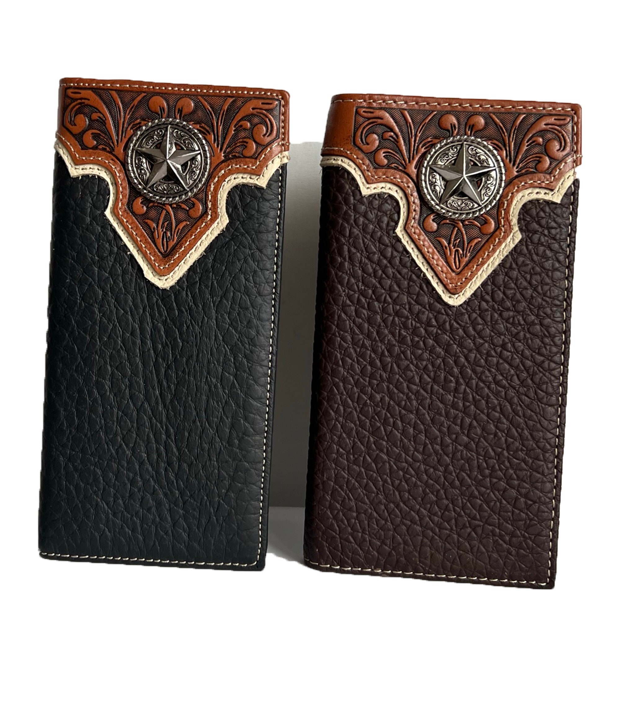 Men Leather Wallet Cowboy Long Checkbook Western Tooled Wallet Texas ...