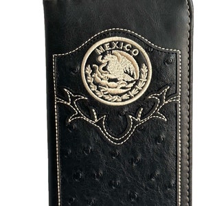 Men Long Bifold Mexico Flag Symbol Checkbook Peso Wallet Western Cowboy ...