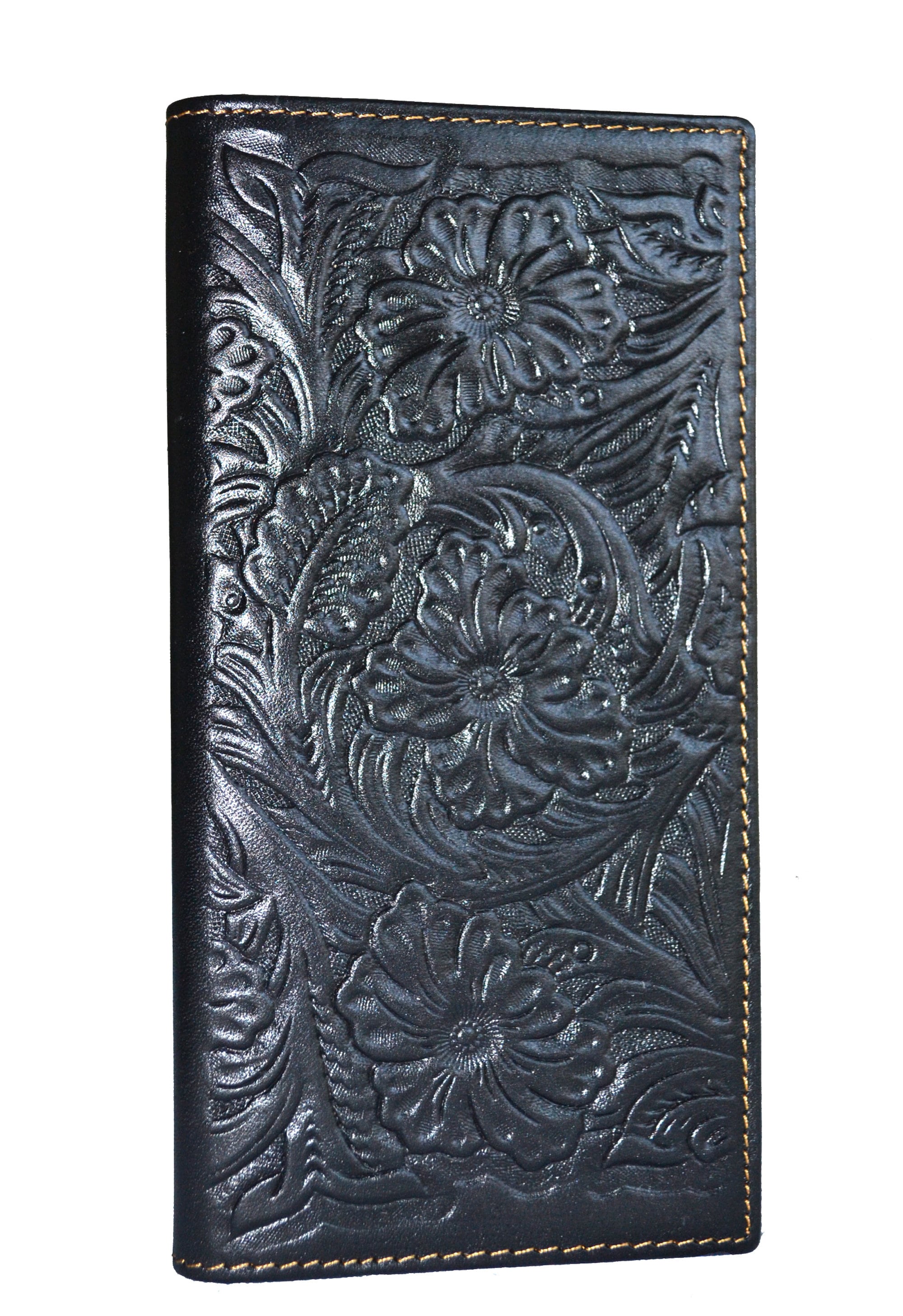 Men's Leather Bi-fold Western Floral Tooled Wallet Cowboy Long ...
