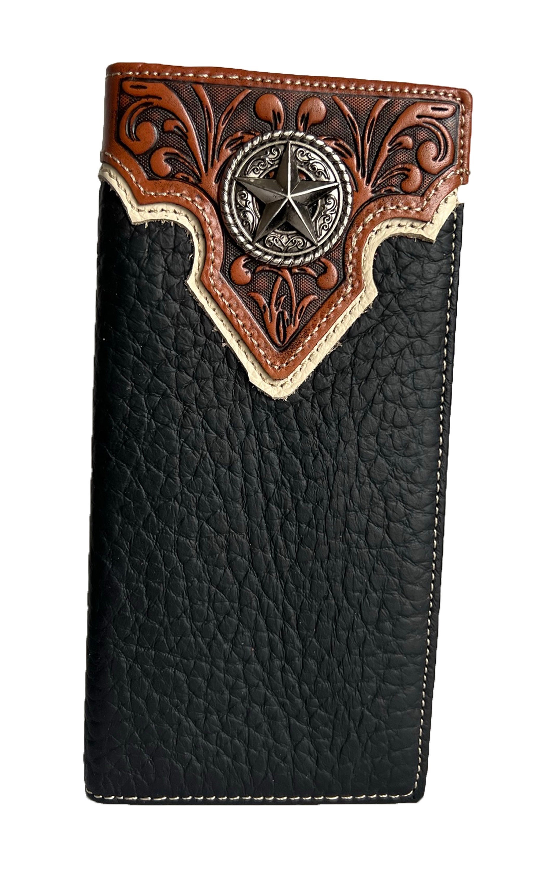 Men Leather Wallet Cowboy Long Checkbook Western Tooled Wallet Texas ...