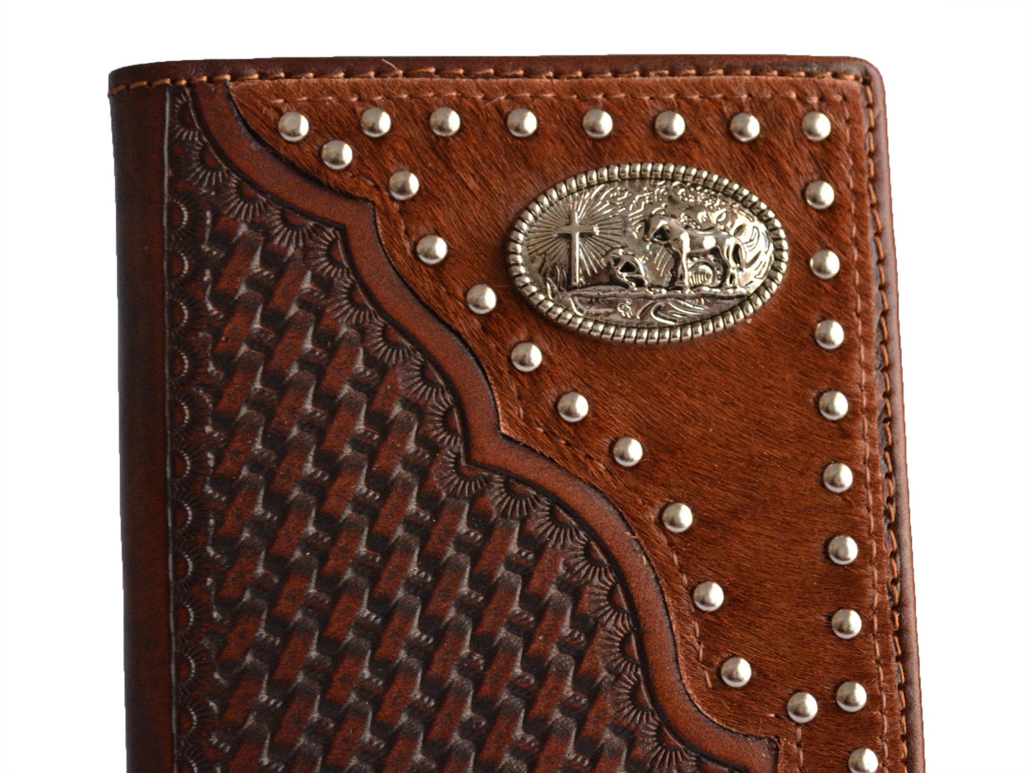 Men's Leather Long Bi-fold Wallet Cowboy Praying Cross - Etsy